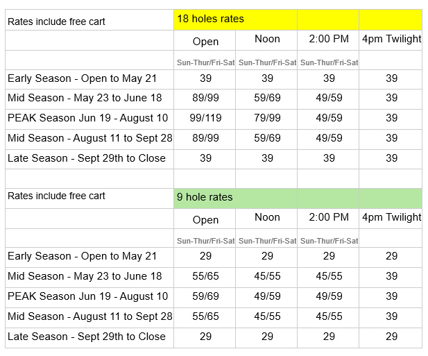 2025 Daily Rates - Timber Ridge Golf Club